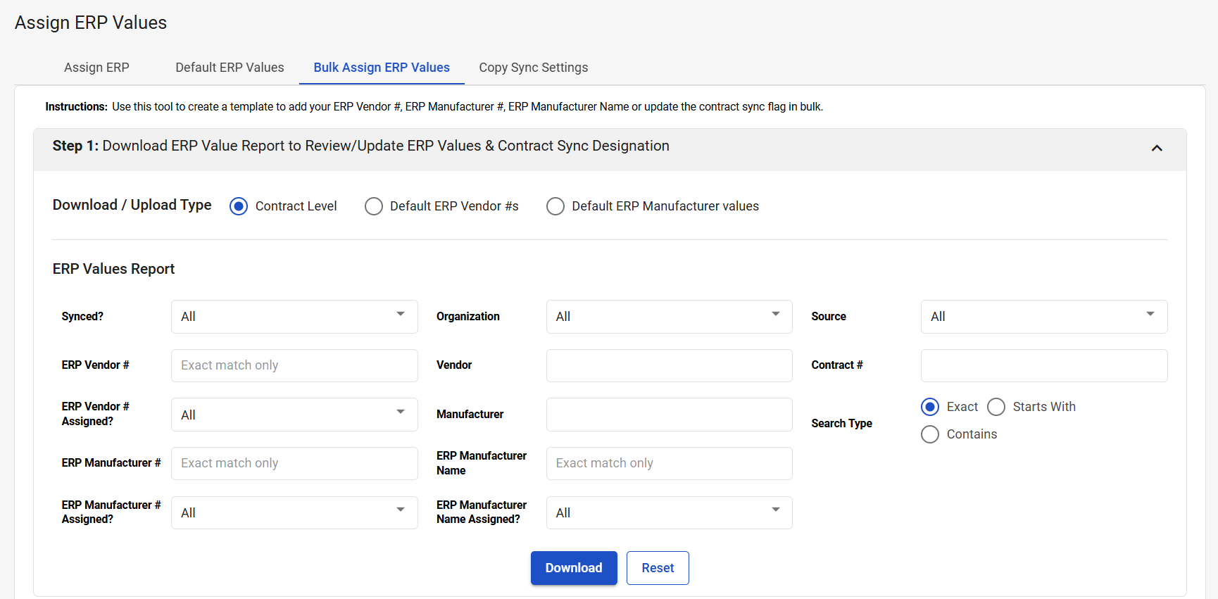 Bulk Assign ERP Values Tab