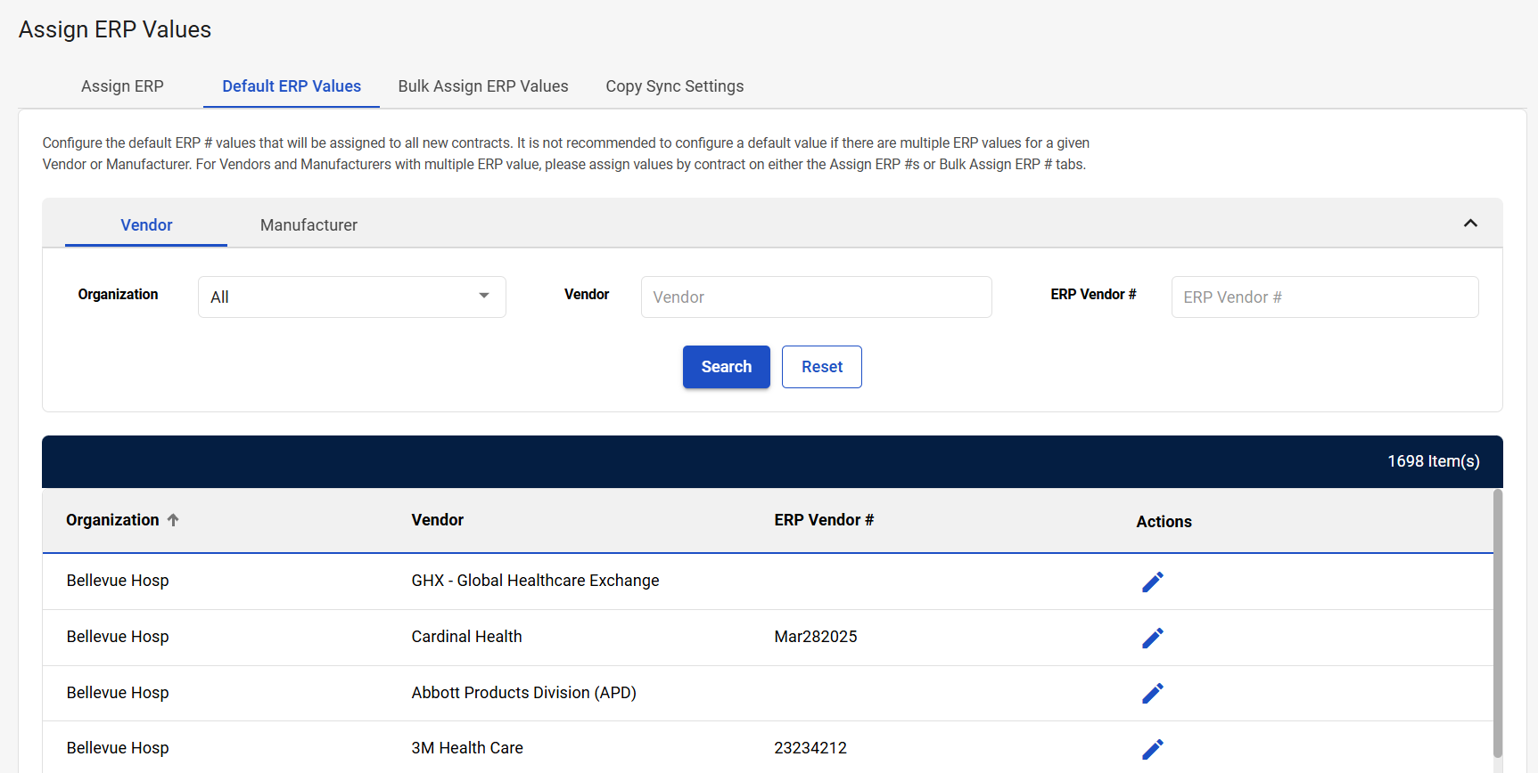 Default ERP Values Tab