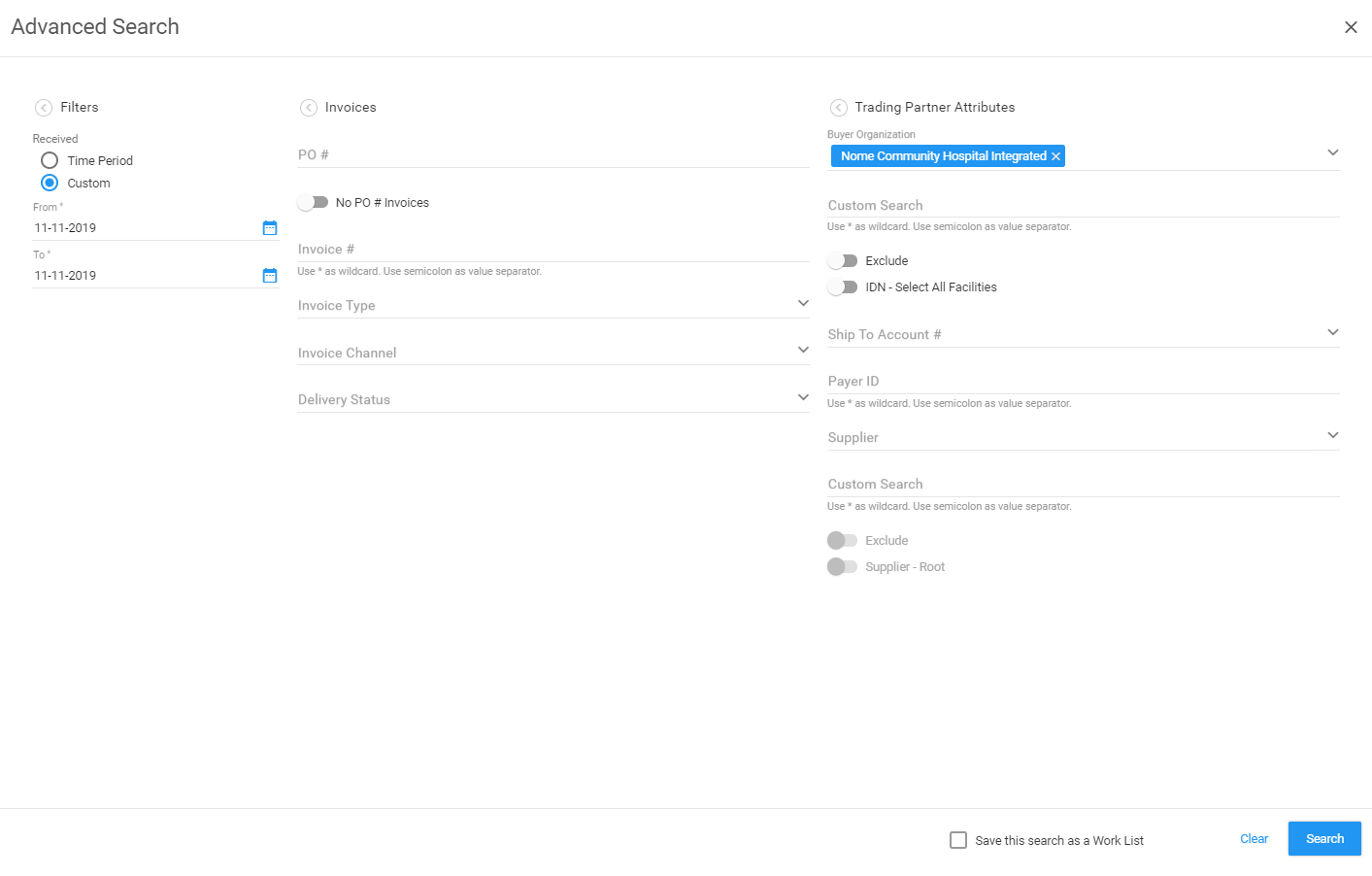 Use Advanced Search for Invoices