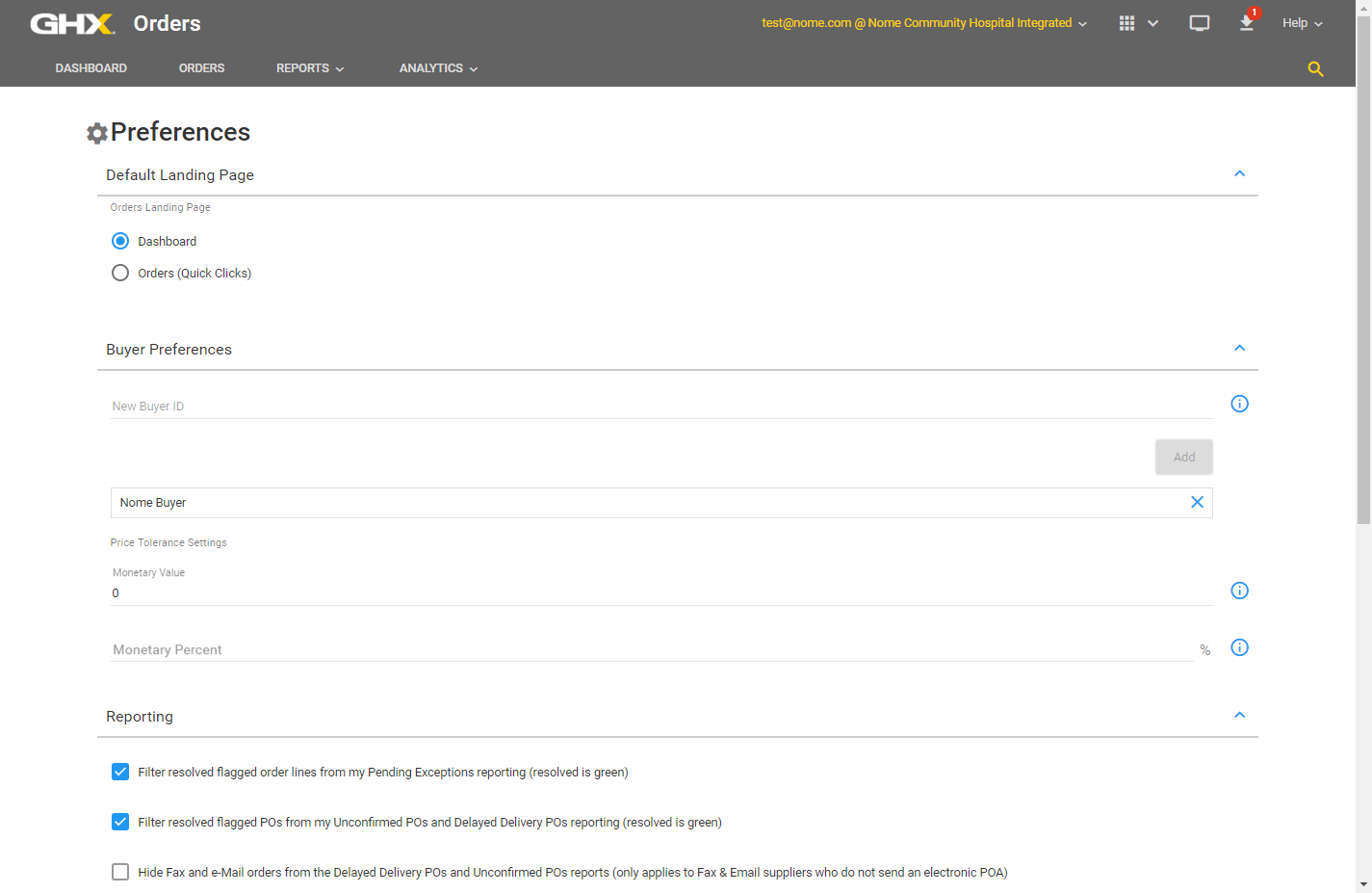 Edit Orders Preferences