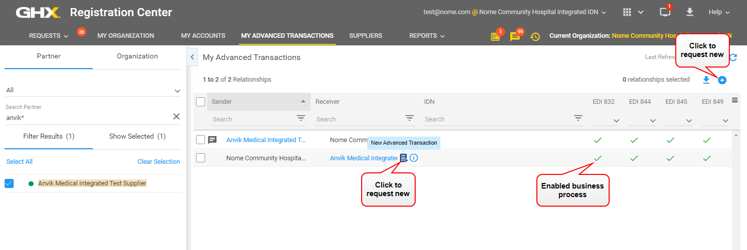 Request New Advanced Transactions