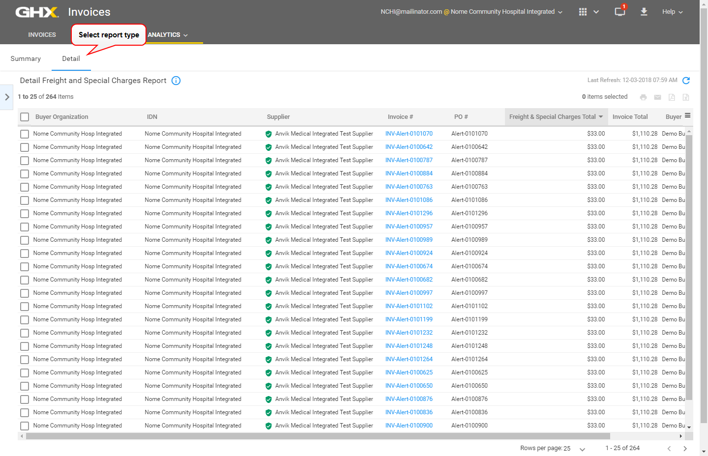 Freight and Special Charges Report